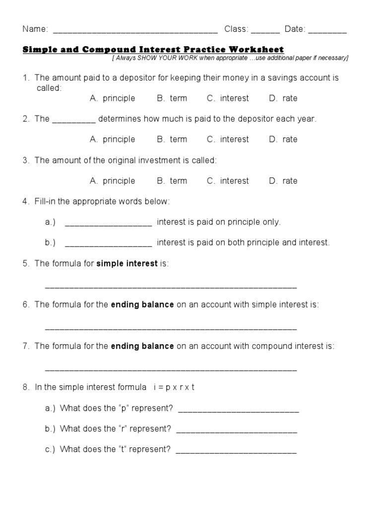 Simplecompound Interest Worksheet 18 Aug 2016 | PDF | Finance & Money ...