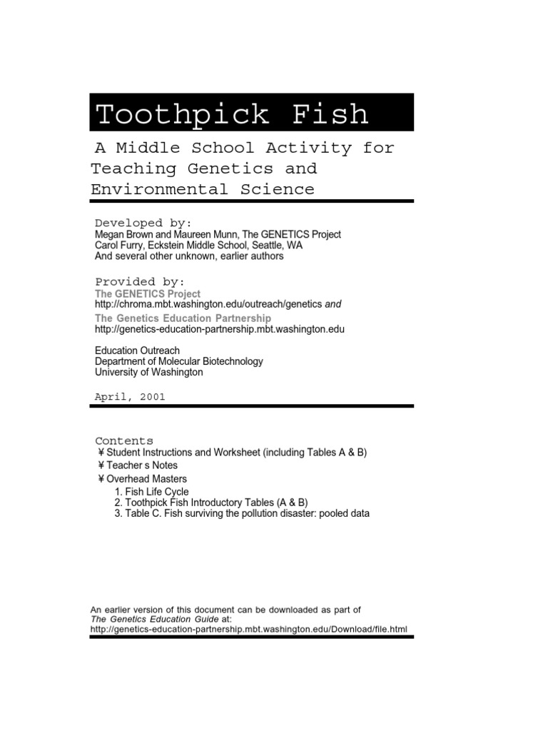 Toothpick Fish Genetics Activity | PDF | Dominance (Genetics) | Heredity