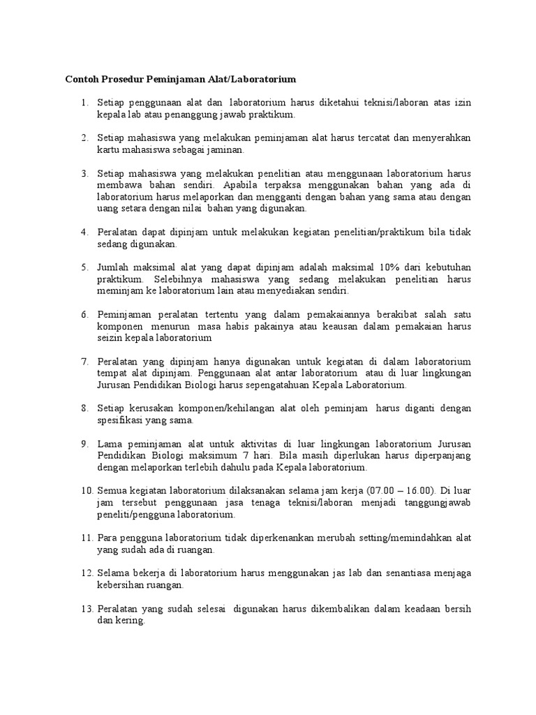 Contoh Prosedur Peminjaman Alat