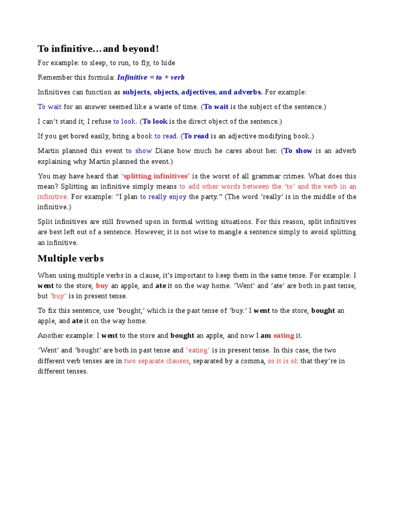 To Infinitive and Beyond!: To Wait To Look To Read To Show | PDF