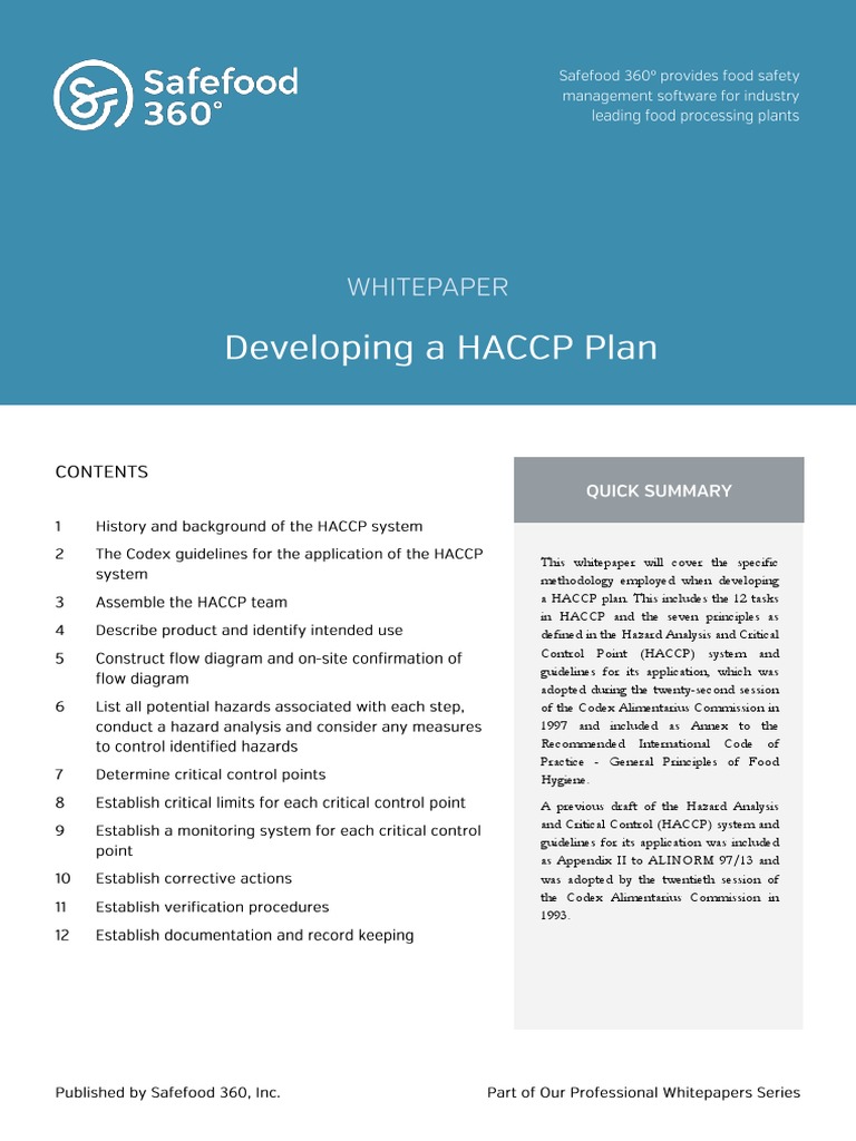 Developing a HACCP Plan | Hazard Analysis And Critical Control Points ...