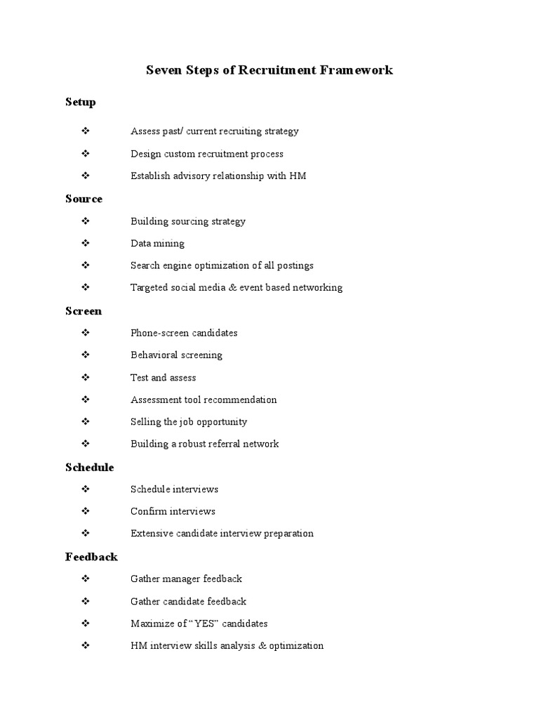 Seven Steps of Recruitment Framework: Setup | PDF | Recruitment | Business