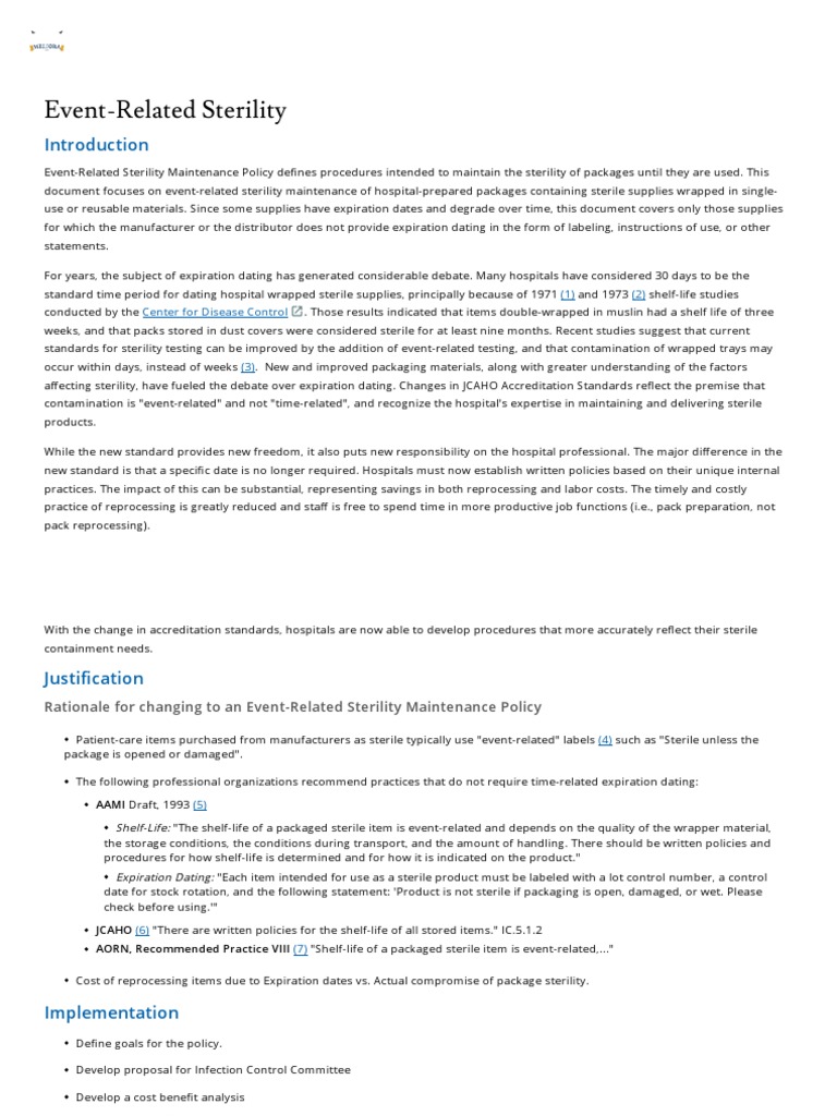 Event-Related Sterility - Sterile & Materials Processing Department ...