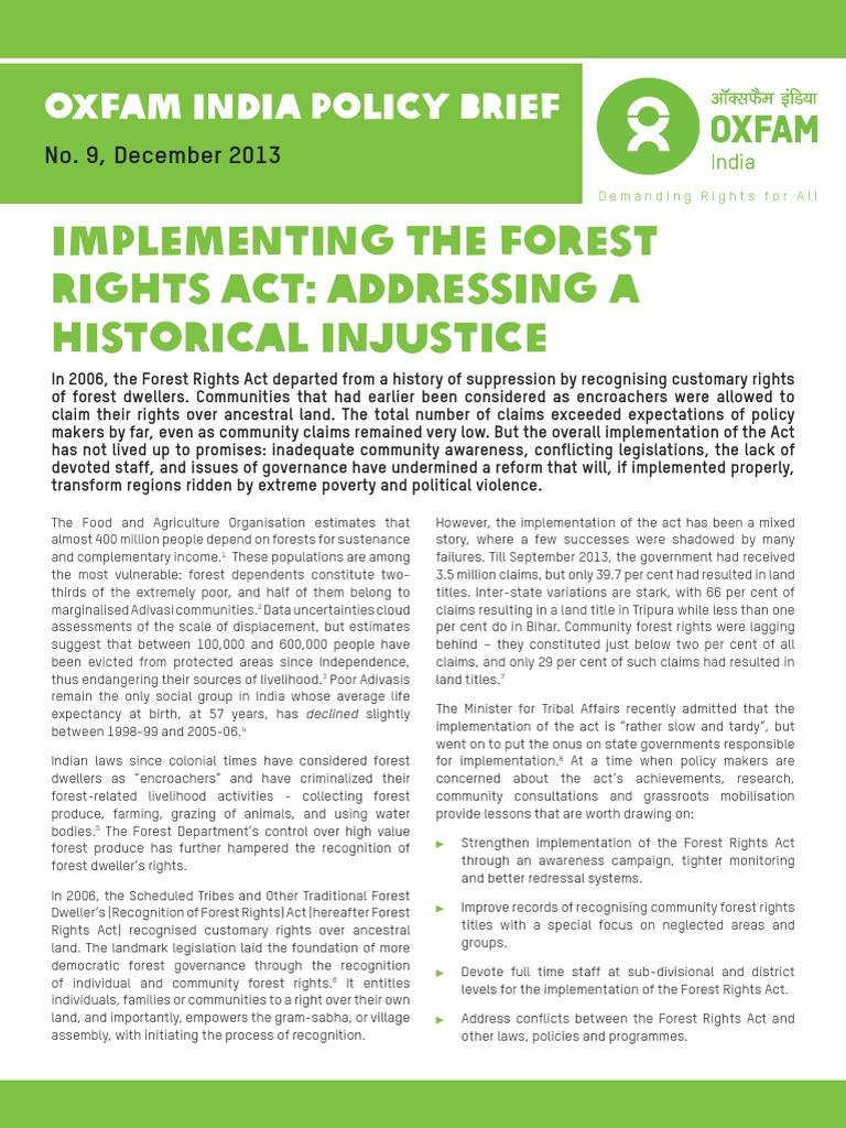 Implementing The Forest Rights Act: Addressing A Historical Injustice ...