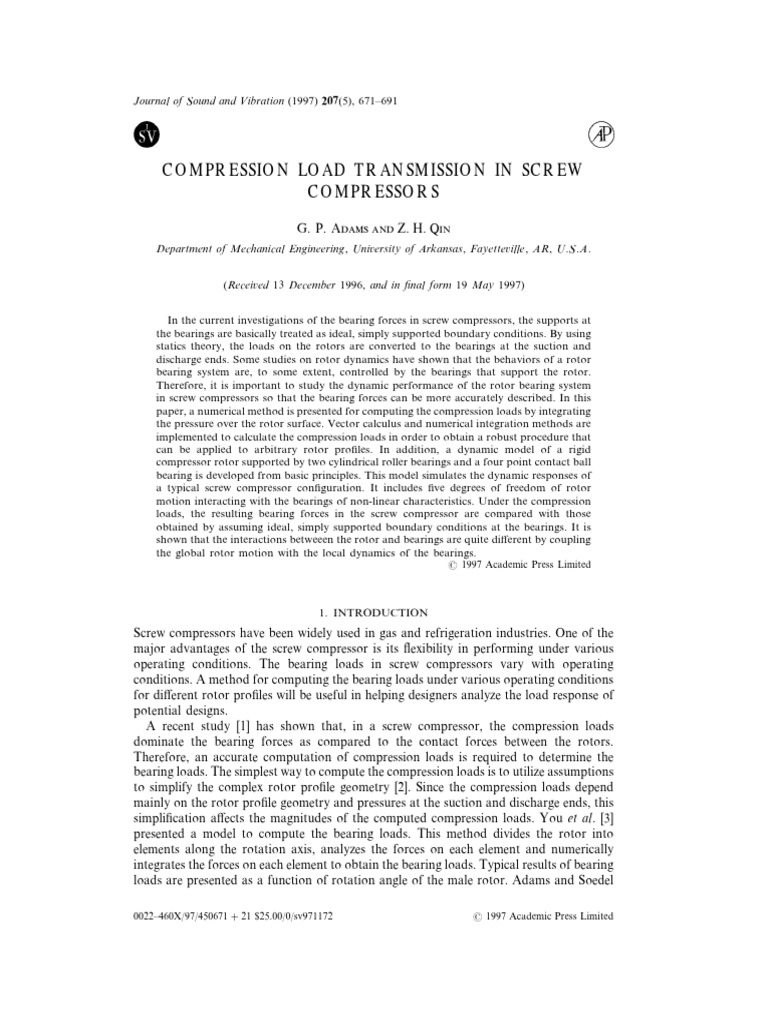 Compression Load Transmission in Screw Compressors: Journal of Sound ...
