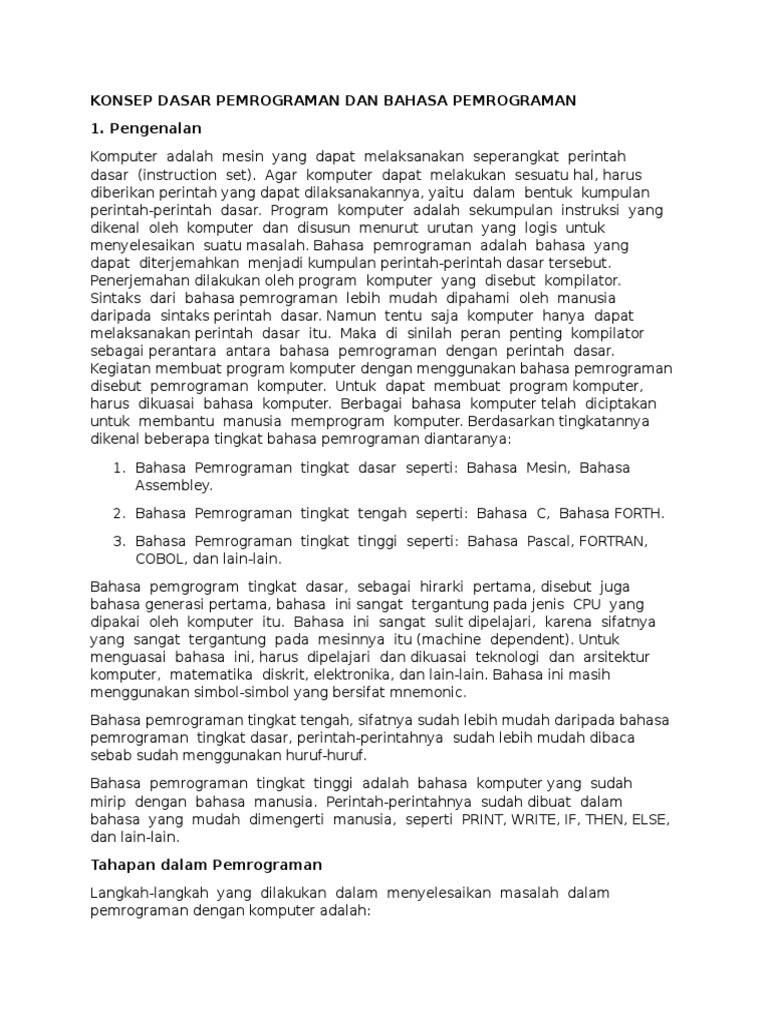 Konsep Dasar Pemrograman Dan Bahasa Program | PDF