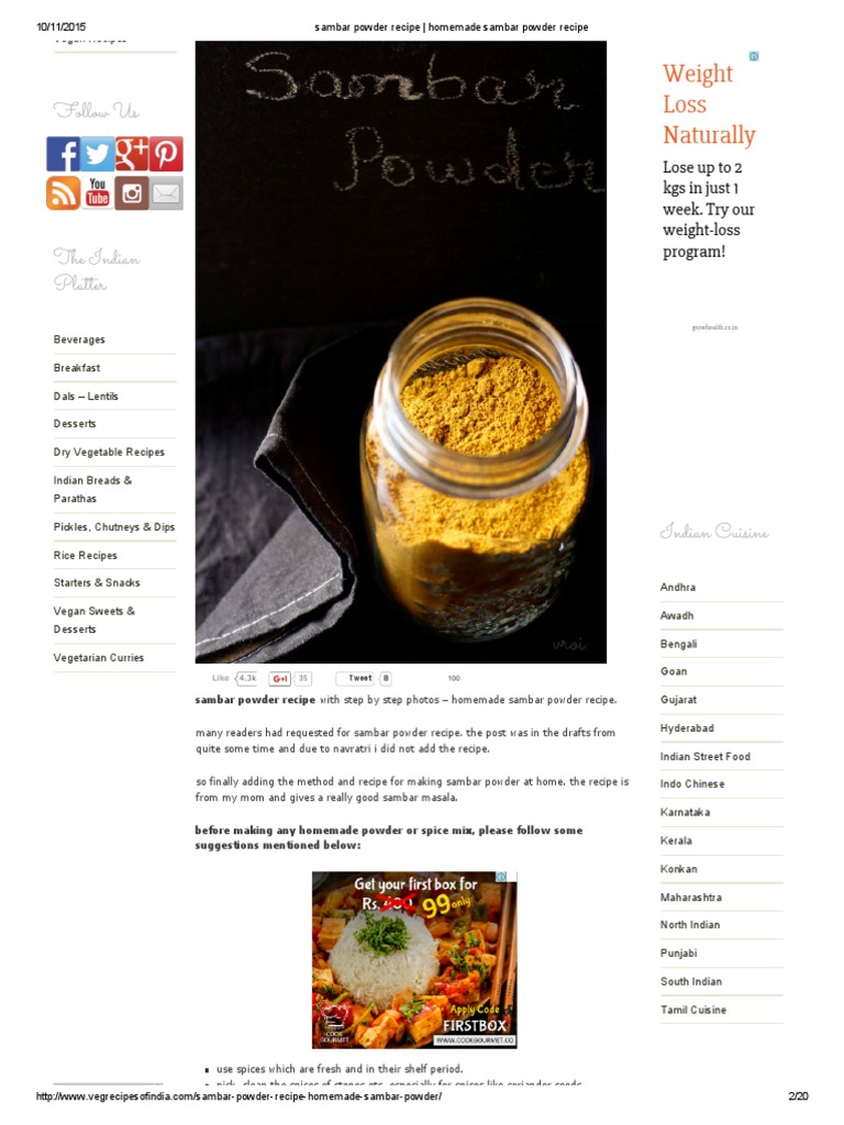 Homemade Sambar Powder | PDF | Indian Cuisine | Curry