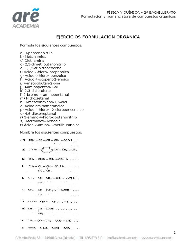 Ficha Formulación Orgánica | PDF | Ciencia y matemáticas