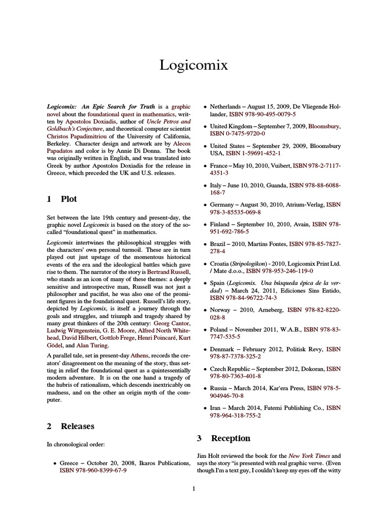 Logicomix: Epic Quest for Truth | PDF | Logic | Teaching Mathematics
