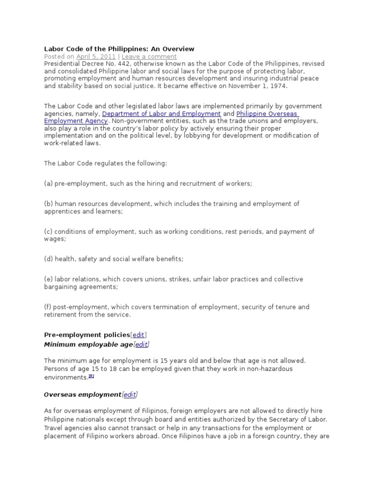 Labor Code of the Philippines.docx | Trade Union | Employment