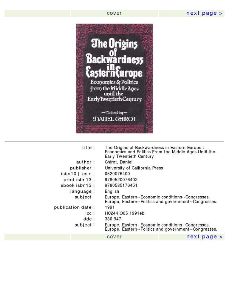 Daniel Chirot-The Origins of Backwardness in Eastern Europe - Economics ...