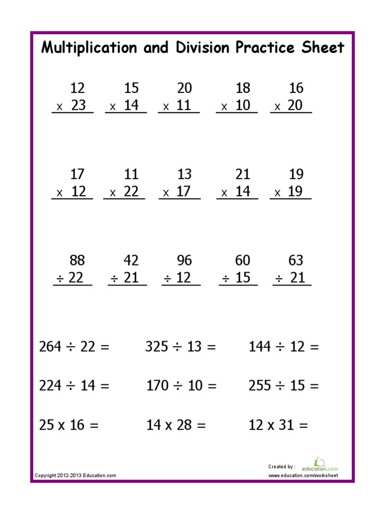 Math Multiplication & Division Worksheet | PDF