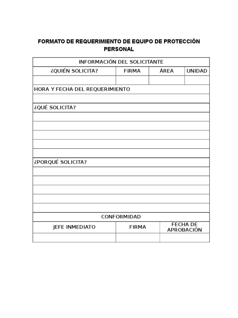 Formato para Requerimiento de Epp