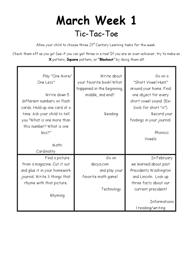 March Homework Quad D Tic Tac Toe | PDF | Phonics | Leisure