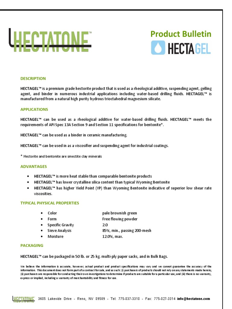 Hectatone HECTAGEL Product-Bulletin | PDF