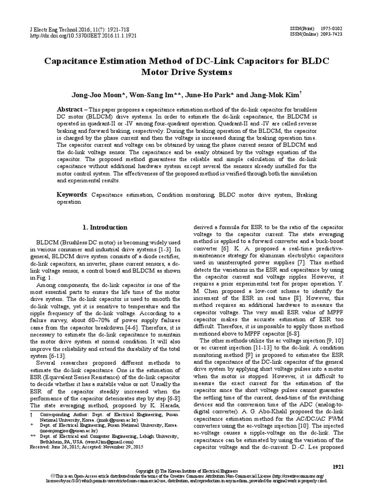 Capacitance Estimation Method Of Bulk Capacitors For Bldc Pdf Capacitor Rectifier