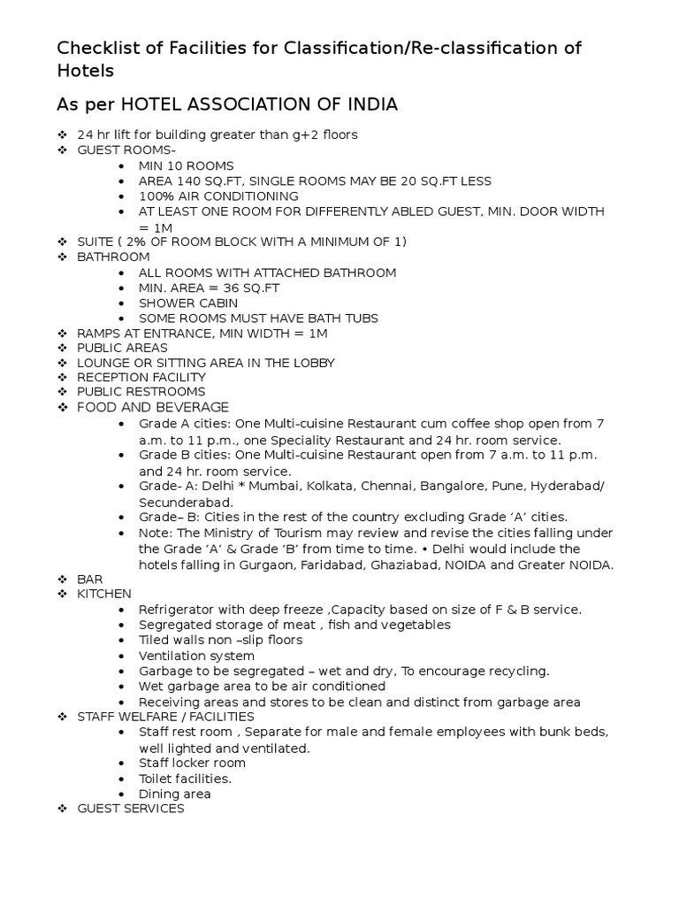 Checklist of Facilities For Classification | PDF | Public Toilet ...