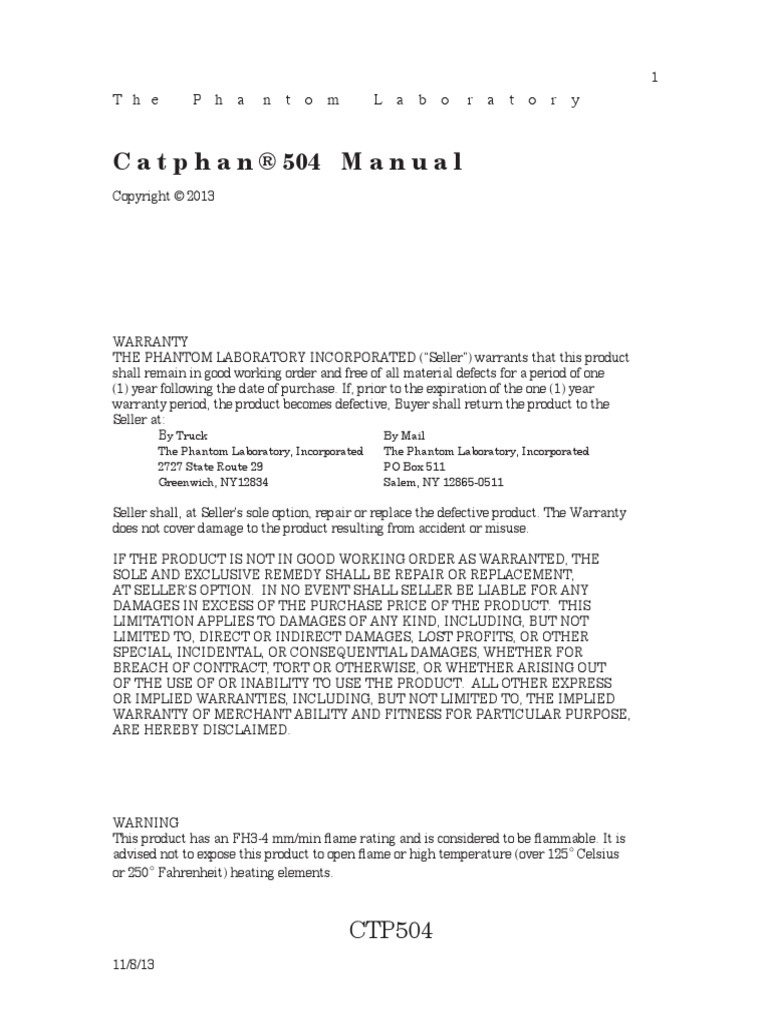 CatPhan 504 Manual | PDF | Ct Scan | Image Scanner