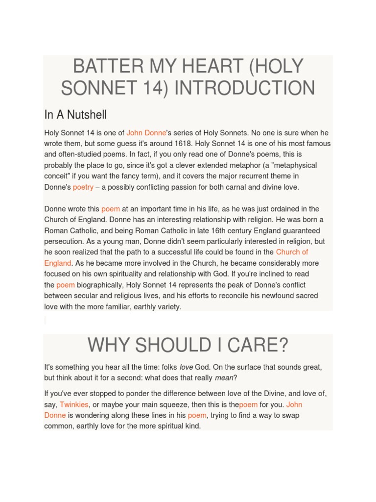 Batter My Heart (Holy Sonnet 14) | PDF | Trinity | Poetry
