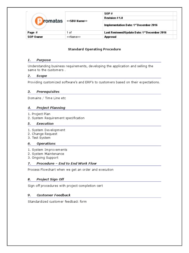 Standard Operating Procedure Template - Single Page | PDF
