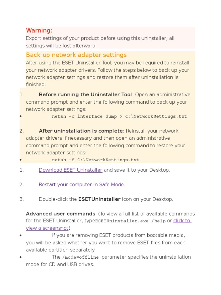 Eset Uninstall | PDF | Command Line Interface | Computer File