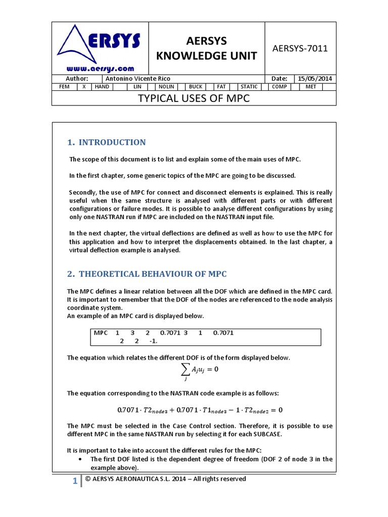 Typical Uses of MPC PDF | PDF | Finite Element Method | Stiffness