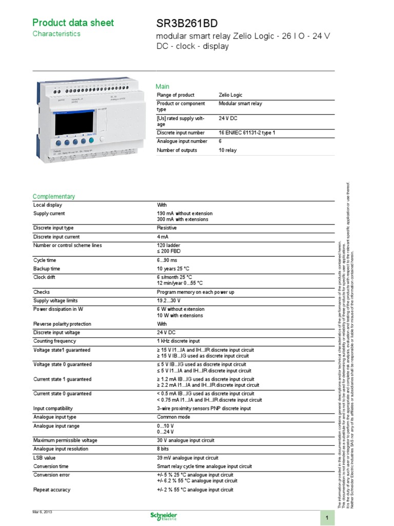 Datasheet Zelio SR3B261BD | PDF | Relay | Electrical Network
