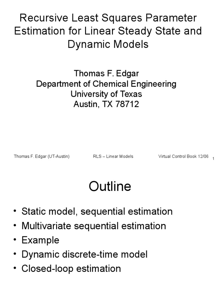 Recursive Least Squares Parameter Estimation for Linear Steady State and Dynamic Models | PDF ...
