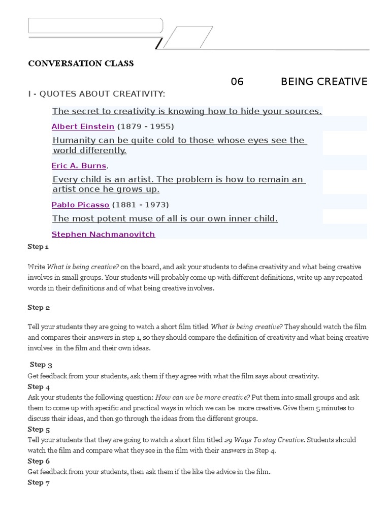 06 - Conversation Class 2012 Being Creative Teacher Scribd | PDF ...