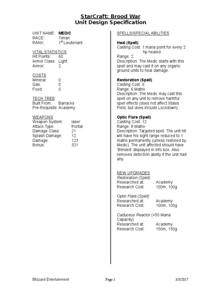 Starcraft: Brood War Unit Design Specification: Heal (Spell) | PDF | Nature