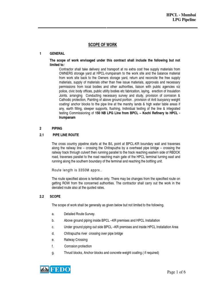 Scope of Work | PDF | Pipeline Transport | Pipe (Fluid Conveyance)