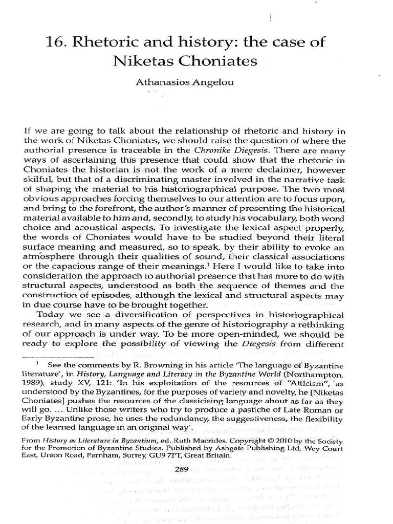Athanasios Angelou - Rhetoric and History The Case of Niketas Choniates ...