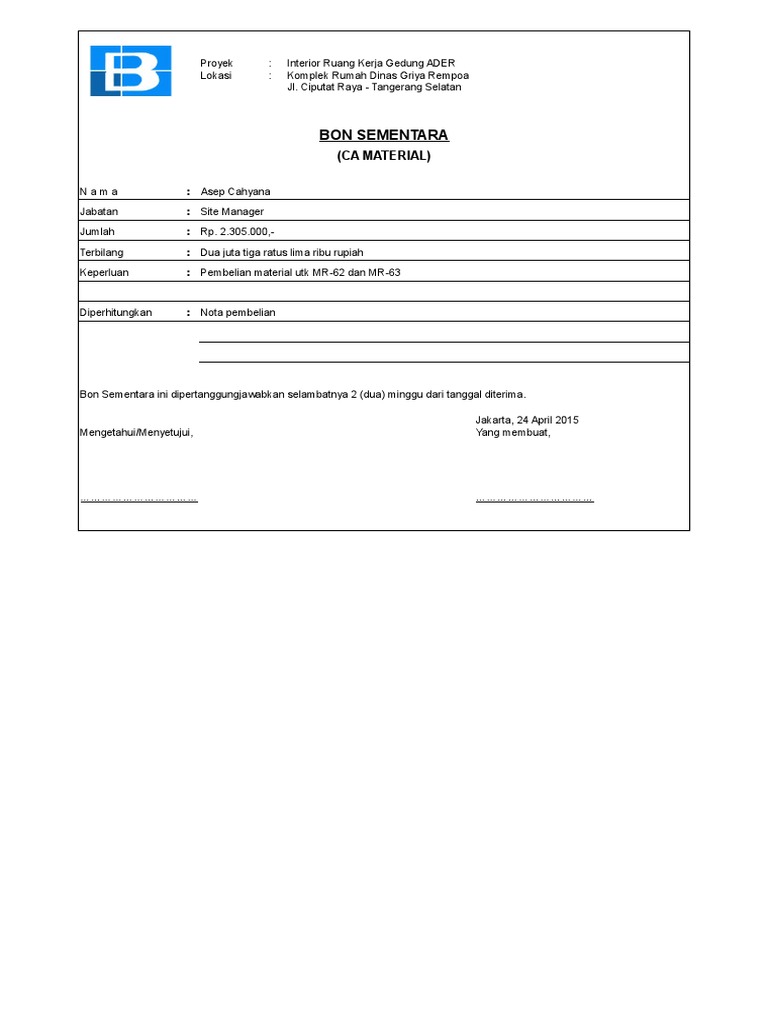 Form Kasbon | PDF