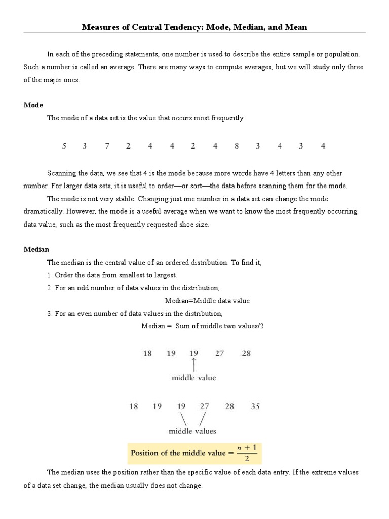 Measures of Central Tendency: Mode, Median, and Mean | PDF | Mode ...