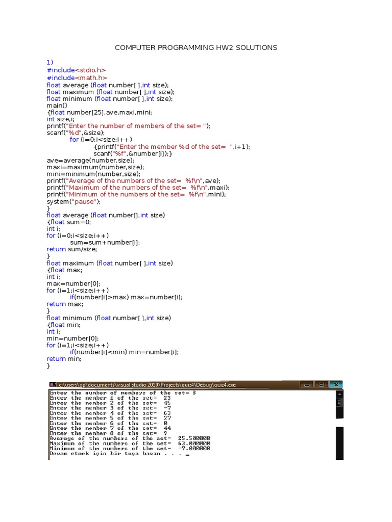 Computer Programming Hw2 Solutions | PDF