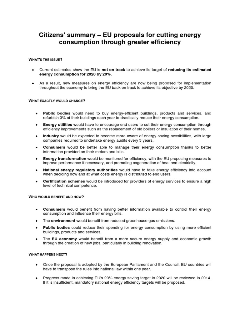 Energy Efficiency Directive Citizen Summary en PDF | PDF | Efficient ...