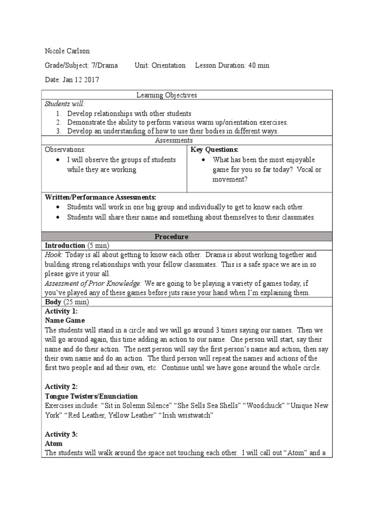 Orientation Lesson Plan | PDF | Educational Assessment | Lesson Plan