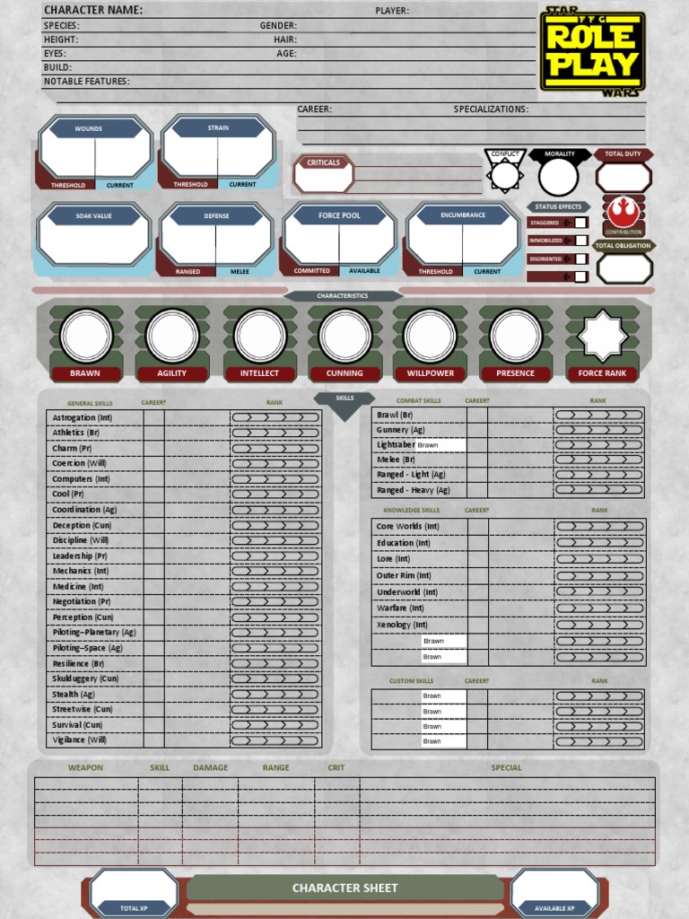 BastionKains FFG StarWars Roleplay Character Sheet 01RE NOW WITH ALL ...