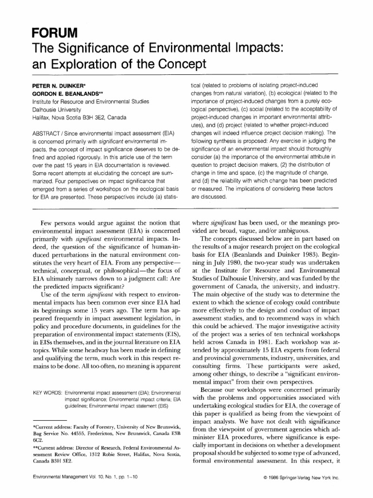 The Significance of Environmental Impacts An Exploration of The Concept ...