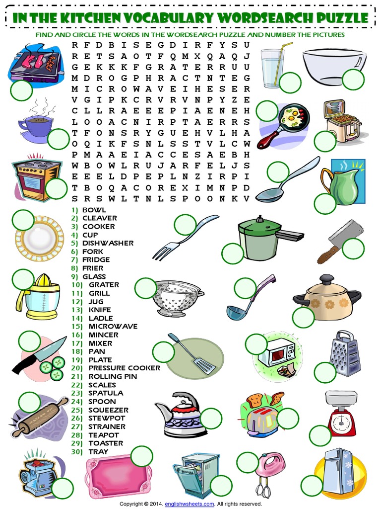 In The Kitchen Vocabulary Esl Wordsearch Puzzle Worksheet Word Search