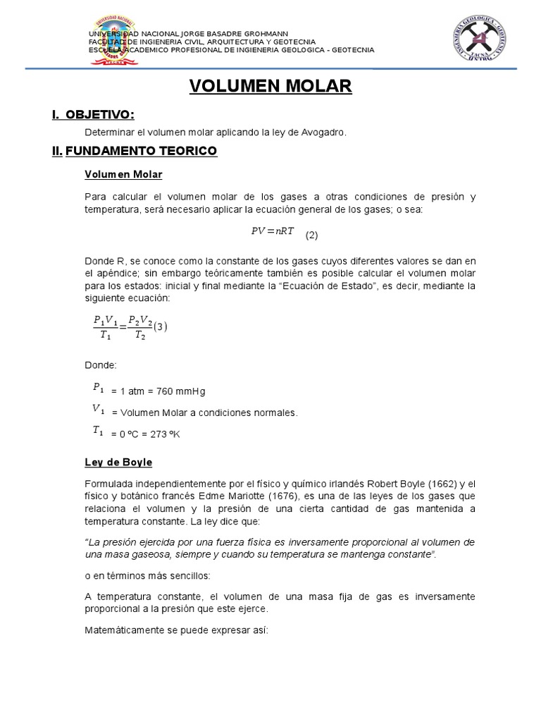 Volumen Molar | PDF | Gases | Mole (Unidad)