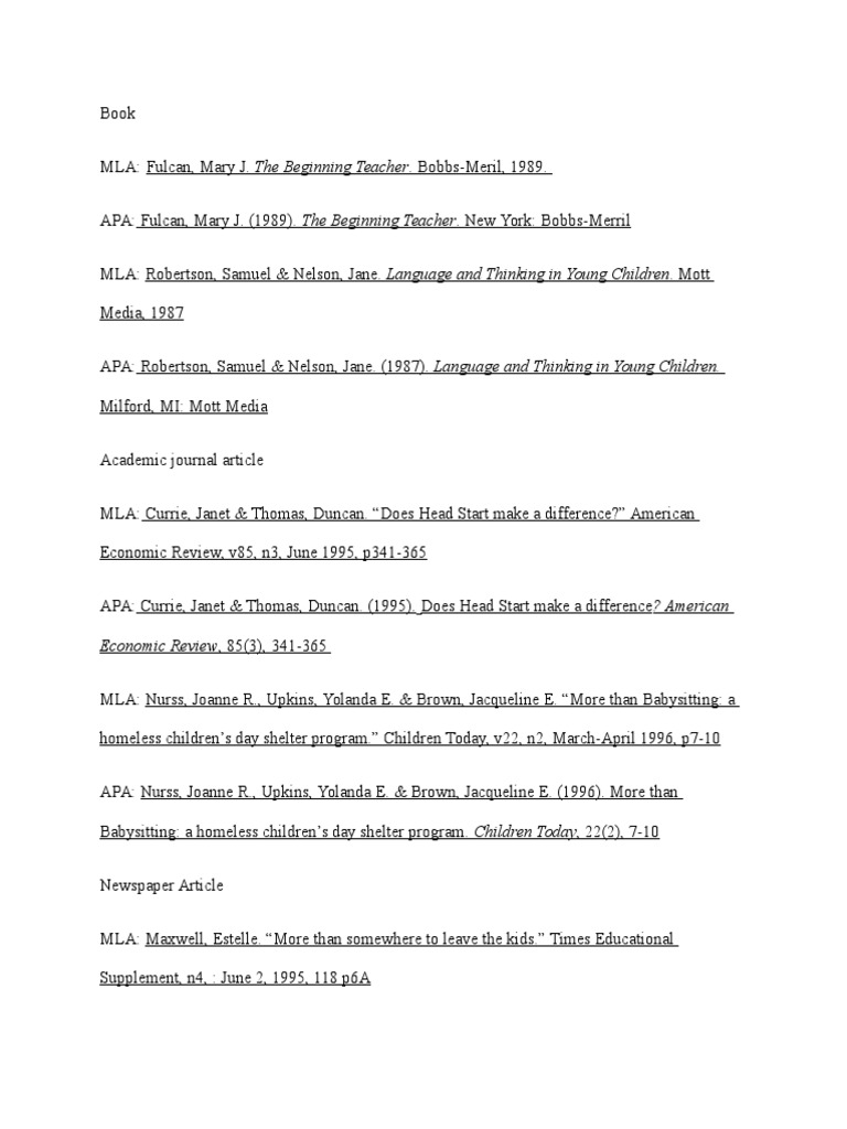 apa mla style worksheet