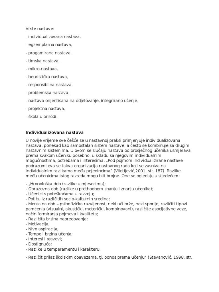Vrste Nastave | PDF