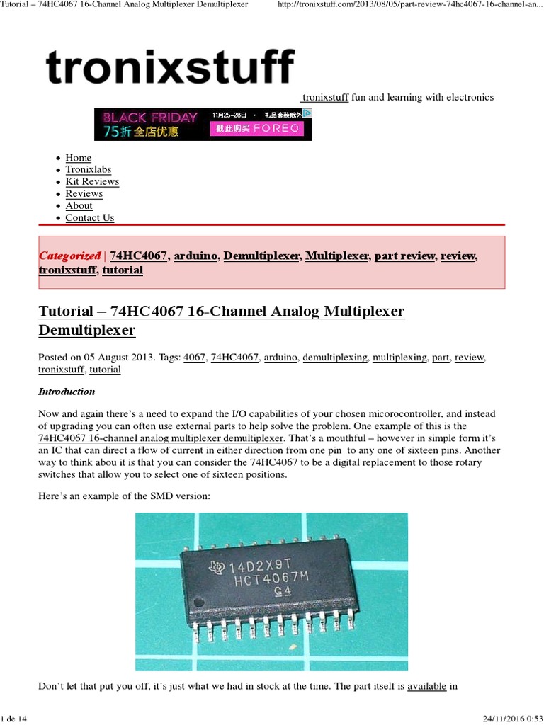 Tutorial – 74HC4067 16-Channel Analog Multiplexer Demultiplexer ...