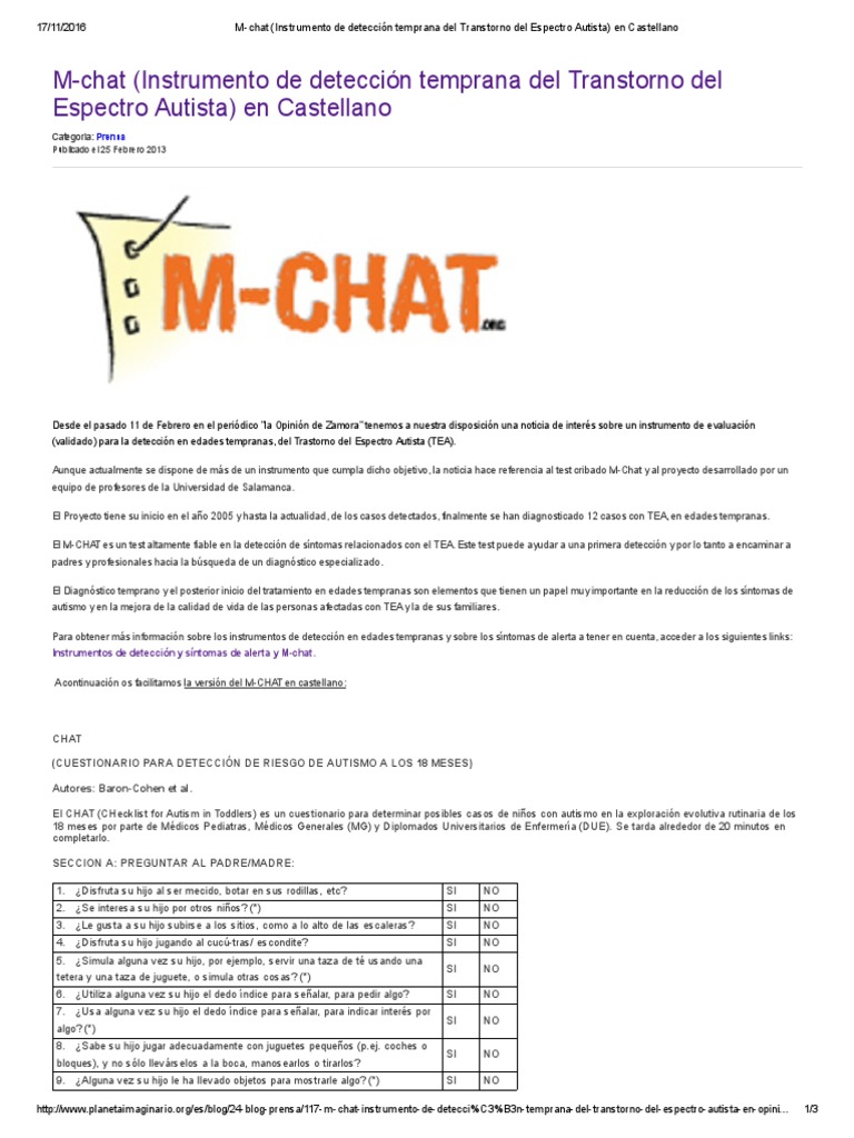 M-CHAT: Detección temprana TEA | PDF | Autismo | Salud y bienestar