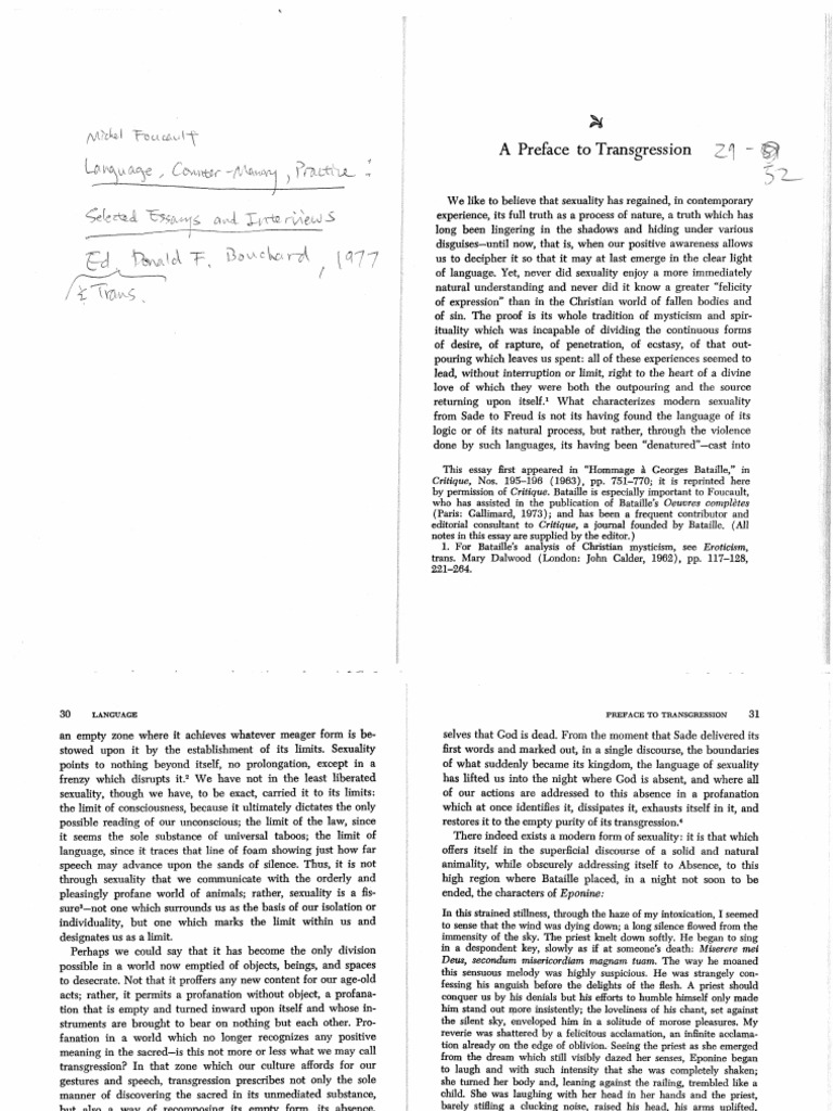 Foucault Michel 1963 1977 A Preface To Transgression PDF | PDF ...