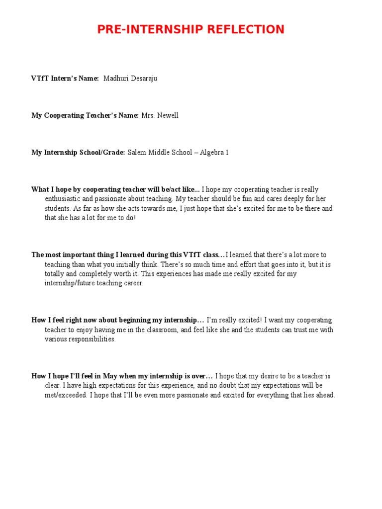 Pre Reflection | PDF | Learning | Behavior Modification