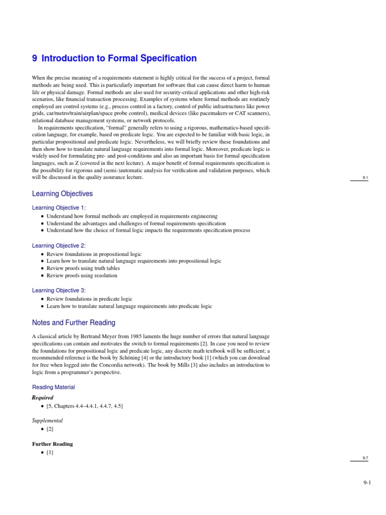 9 Introduction To Formal Specification: Learning Objectives | PDF ...