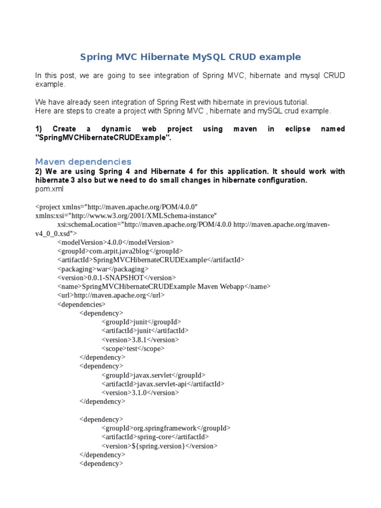 Spring Mvc Hibernate Mysql Crud Example Pdf Spring Framework Software Design