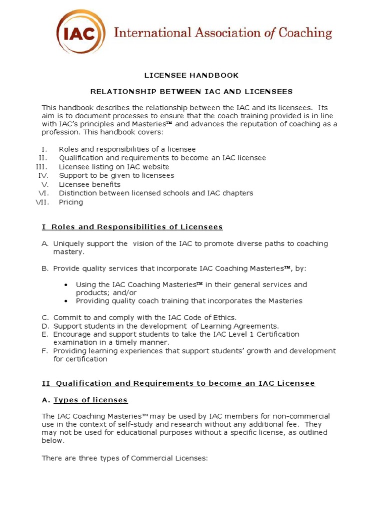 IAC Licensee Handbook | PDF | Professional Certification | License